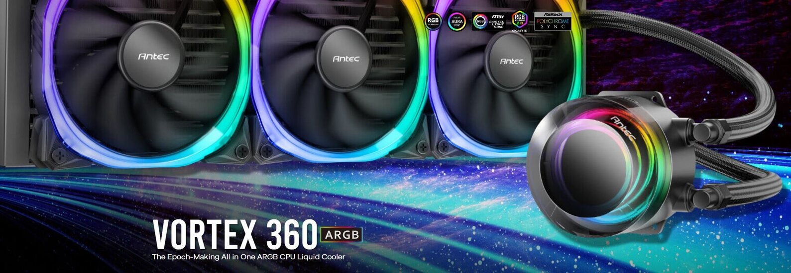 Antec VORTEX 360mm ARGB AIO Liquid CPU Cooler + ARGB Controller, EPDM ...