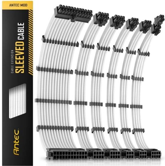 Antec Cable Kit -Sleeved Extension Cable Kit - White. 24PIN ATX, 4+4 ...