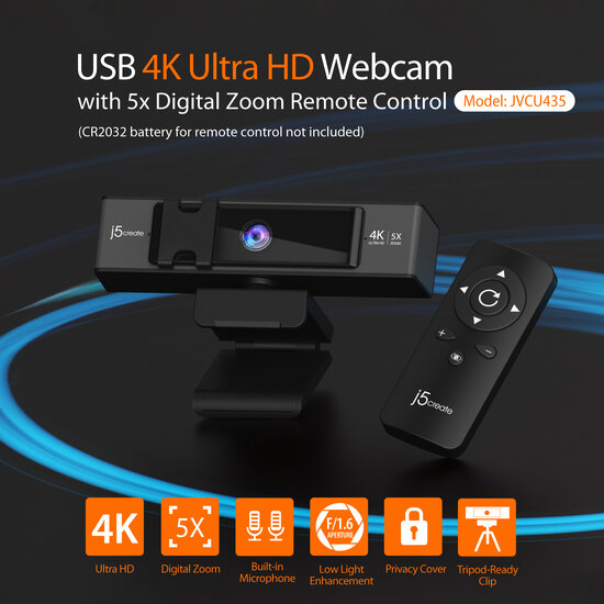 J5Create USB 4K ULTRA HD Webcam with 5x Digital Zoom Remote Control and ...