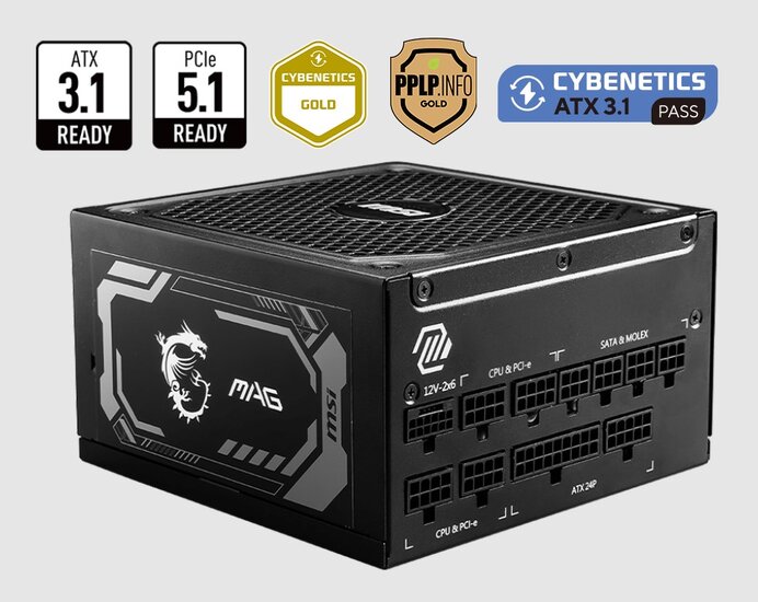 MSI MAG A1000GL PCIE5 ATX Power Supply Unit, 80 PLUS Gold, Fully ...