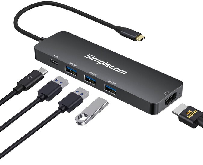 Simplecom CH545 USB-C 5-in-1 Multiport Adapter Docking Station with 3 ...